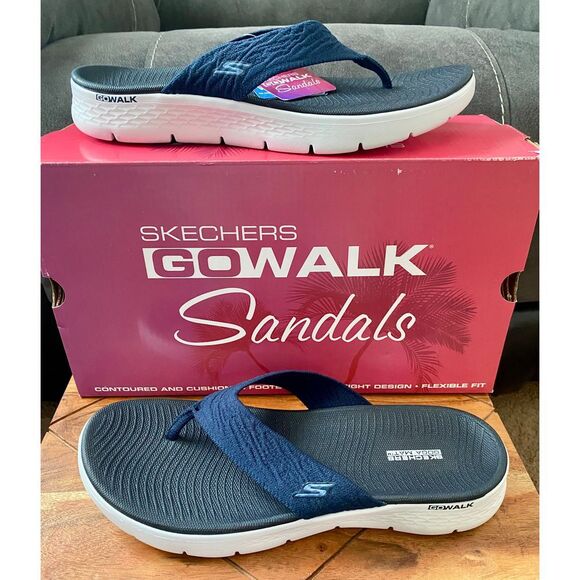 Skechers | Shoes | Skechers Gowalk Navy Blue Comfort Sandals Flip Flops ...